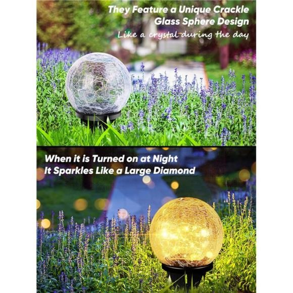 Accents | Garden Solar Ball Lights Outdoor Waterproof 5 Led Cracked ...